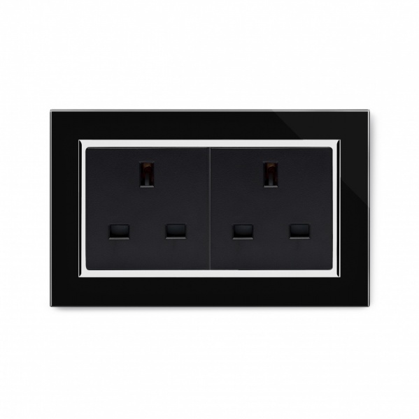 Crystal CT 2 Gang Rocker Light Switch Black RetroTouch Light Switches & Plug Sockets